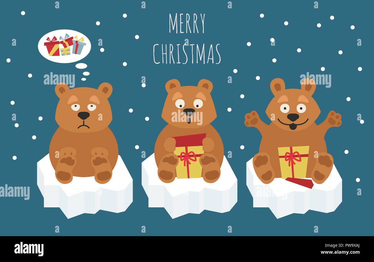 Cute brown bear sticker set. Elements for christmas holiday greeting ...