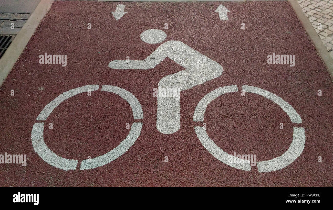 White Painted Bicycle Symbol Sidewalk Public Pedestrian Lane Stock ...