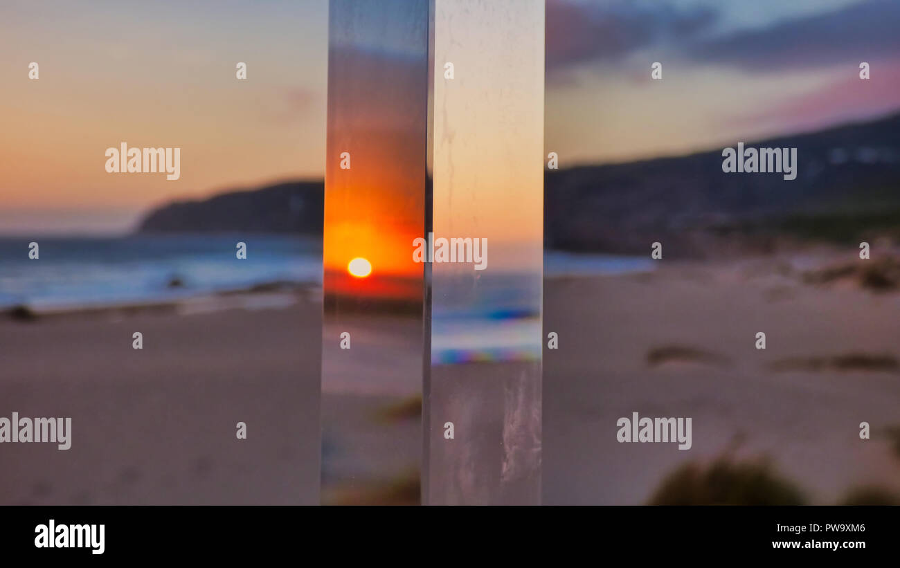 Beach Sunset View Through Glass Prism Abstract Landscape Ocean Stock ...