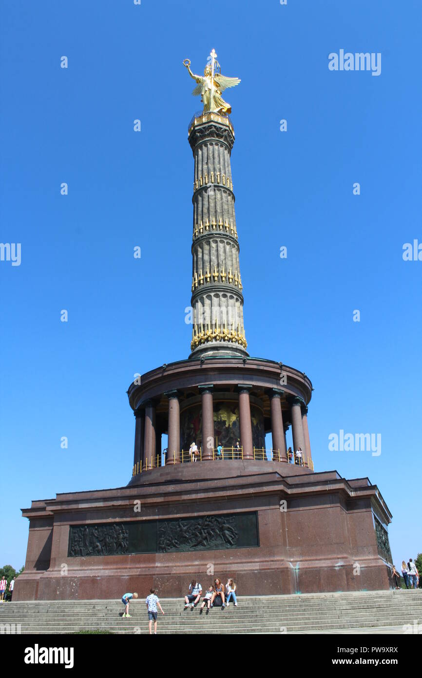 Berlin Victory Column in Germany set against a blue sky on a sunny day ...