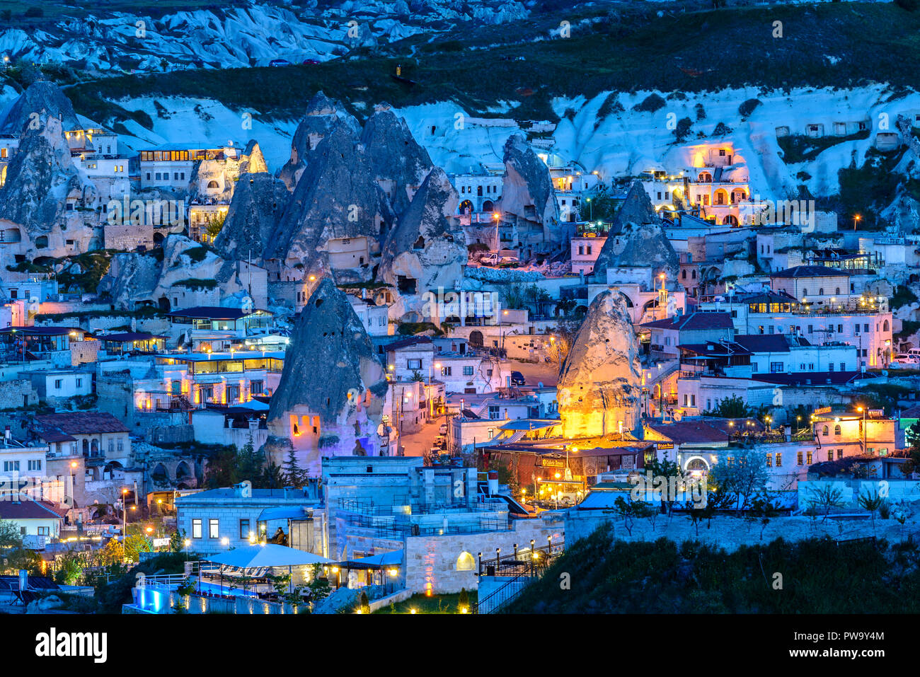 GOREME, TURKEY - MAY 07, 2015: Goreme at night, Cappadocia Stock Photo ...