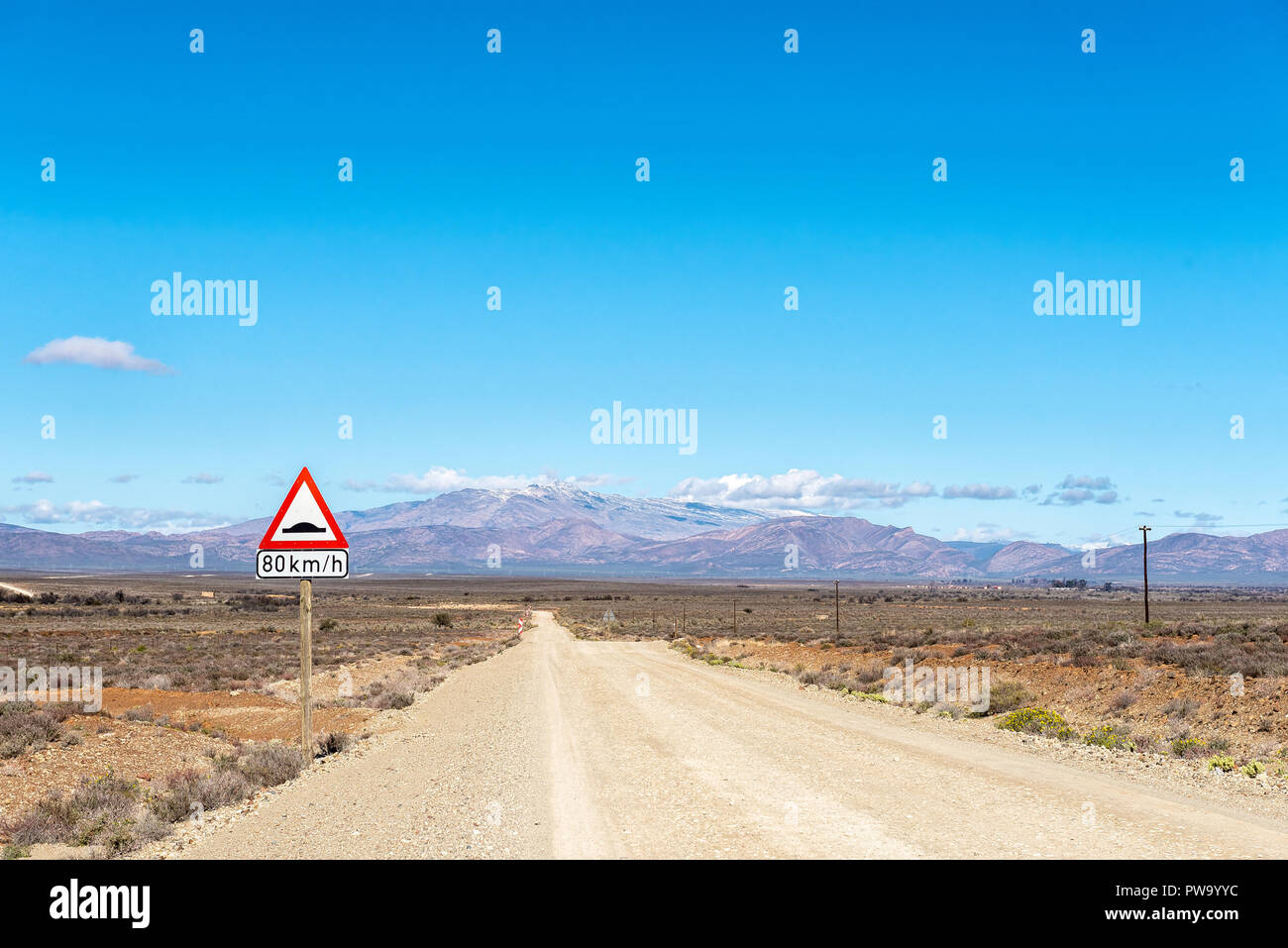 A landscape on road R356 to Ceres in the Western Cape Province. Snow is ...