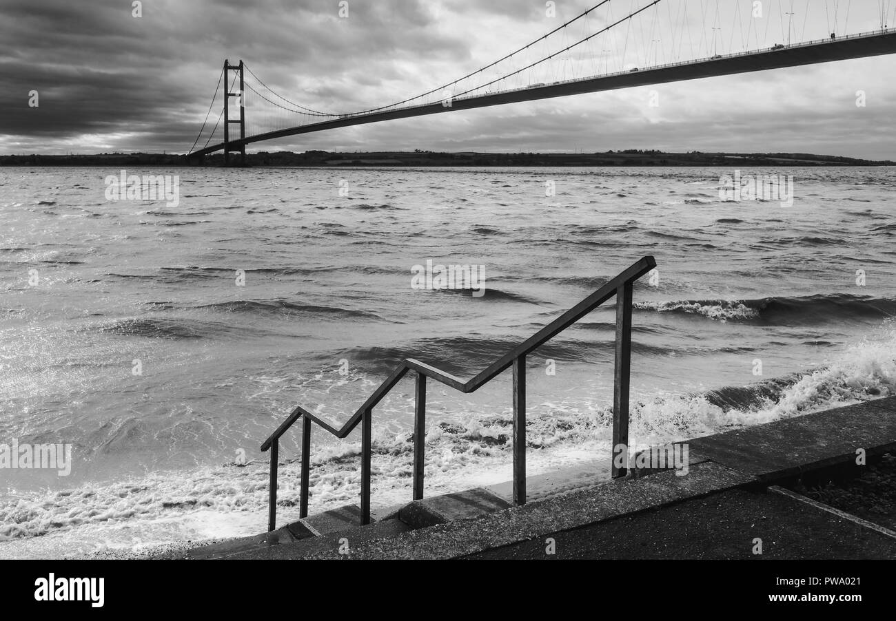 View across the Humber estuary with the Humber bridge in the background ...