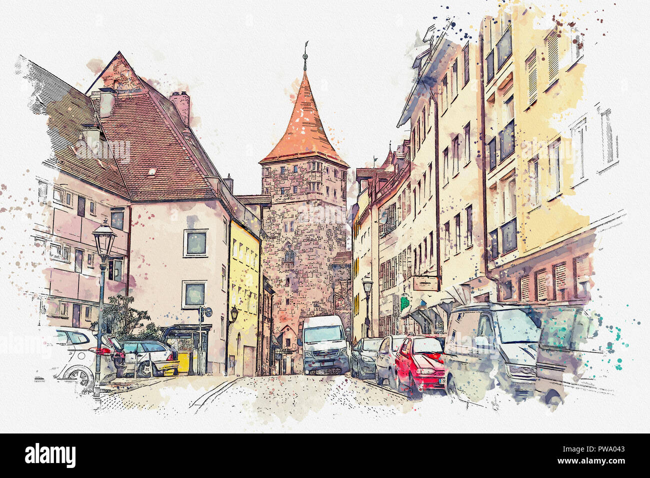 A watercolor sketch or an illustration of traditional German ...
