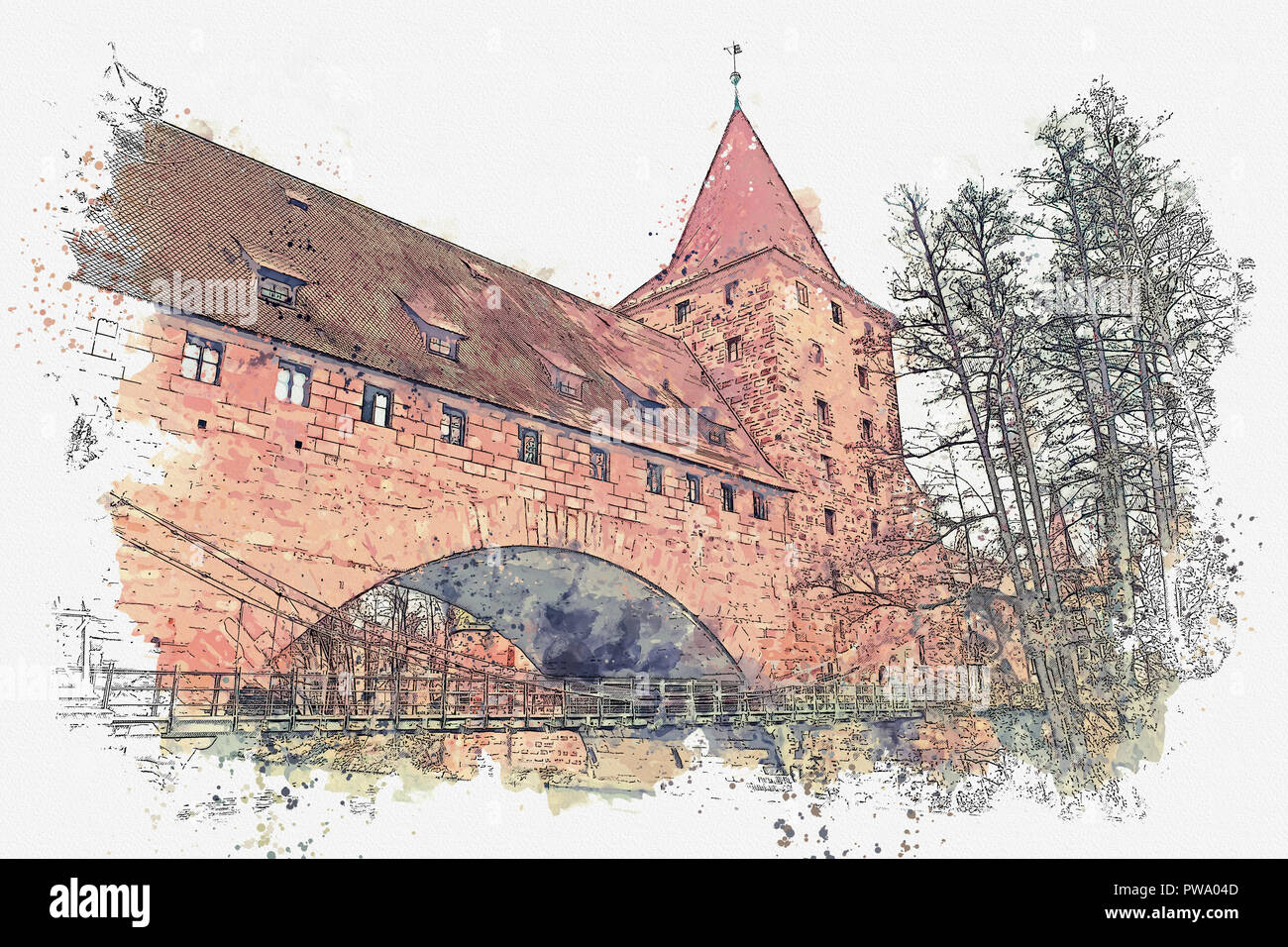 A watercolor sketch or an illustration of traditional German ...