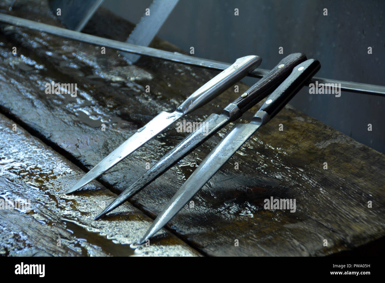 Knives drying at the Tsukiji Fish Market in Tokyo Stock Photo - Alamy