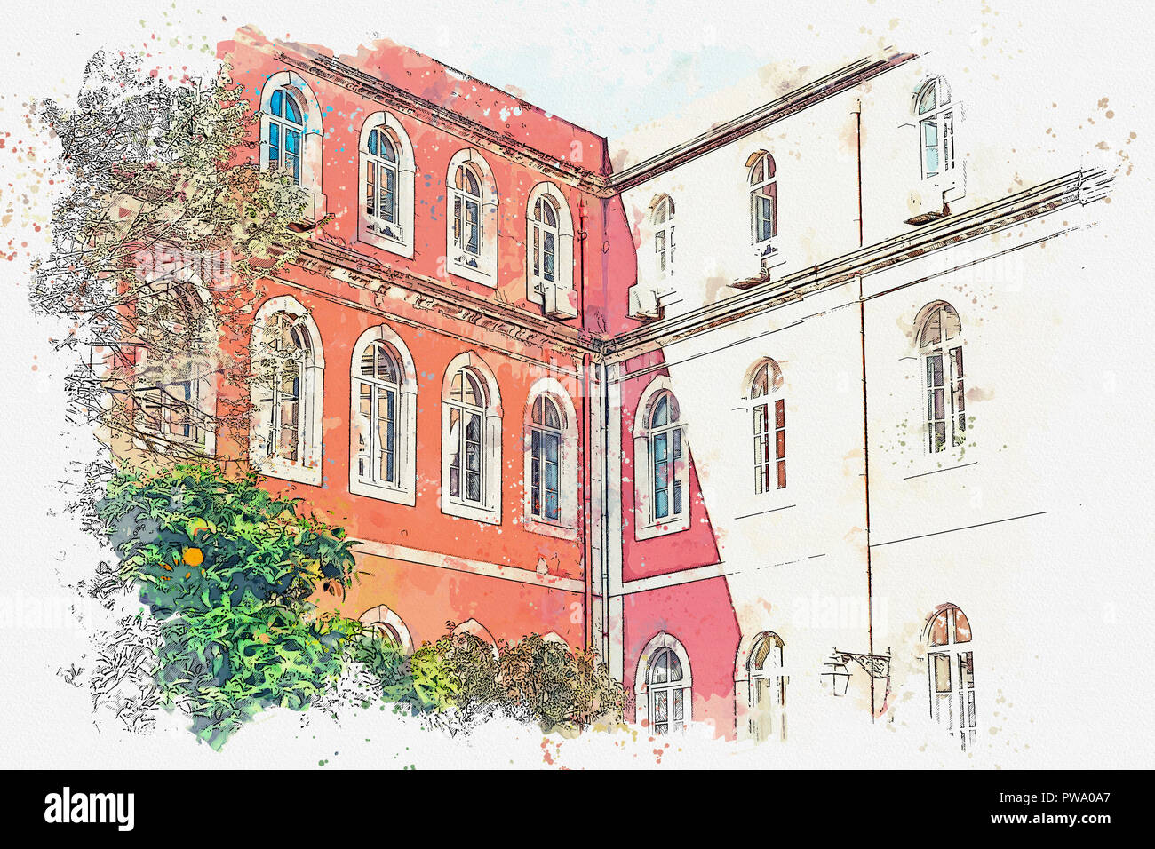 A watercolor sketch or an illustration. Traditional European ...