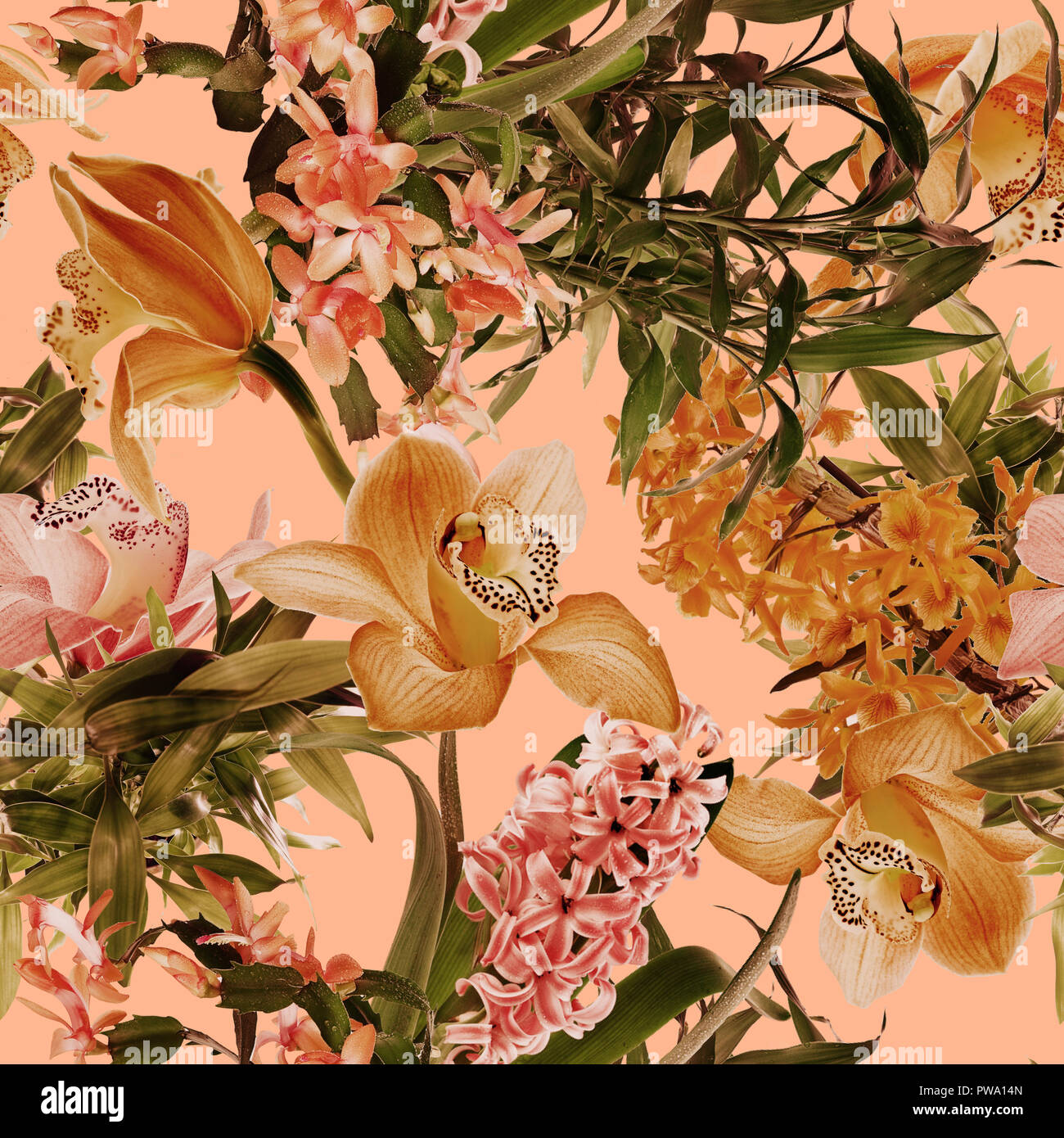 Tropical flower pattern on pink background Stock Photo - Alamy