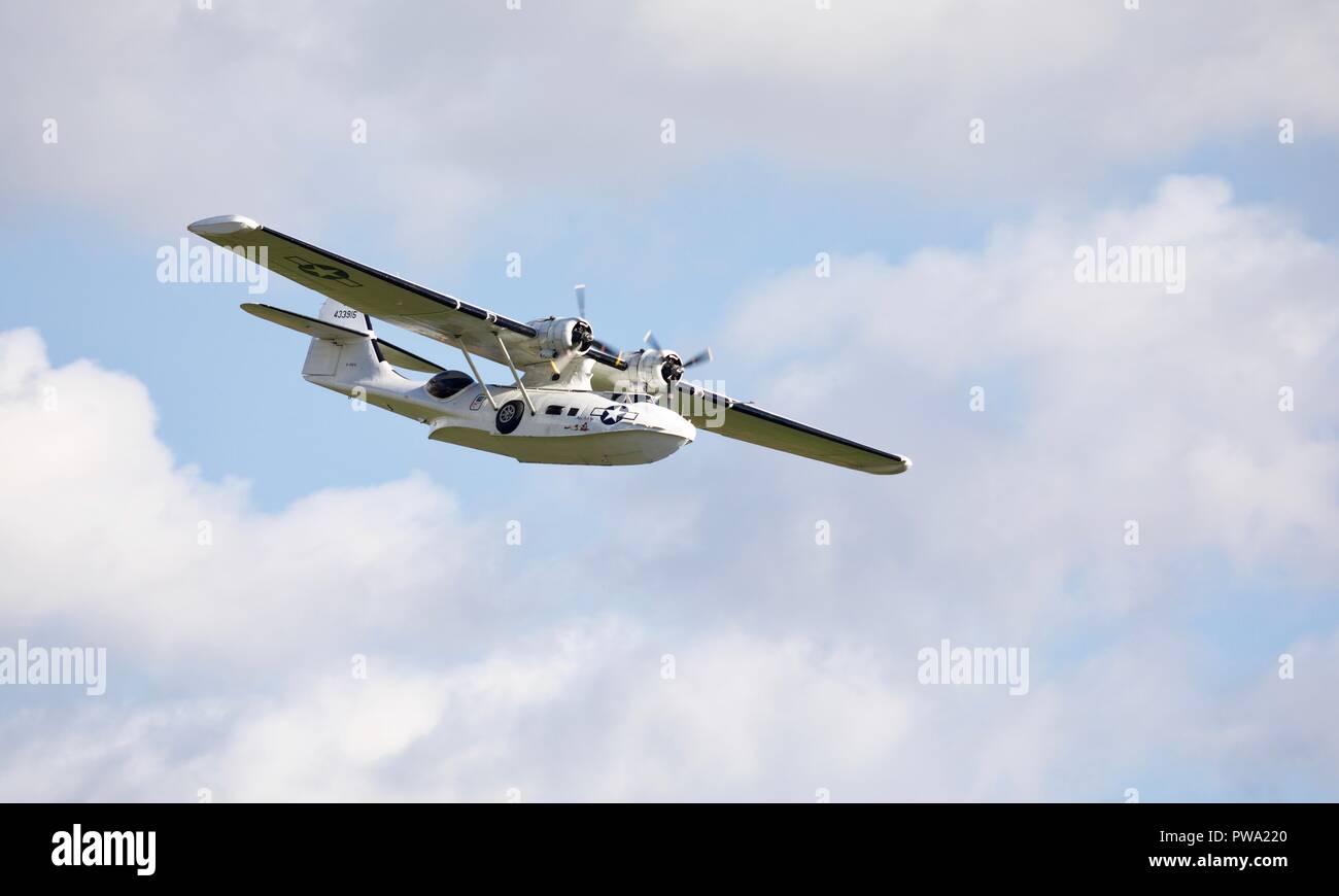 Consolidated PBY-5A Catalina flying at the IWM Duxford Battle of Britain Airshow on the 23 ...