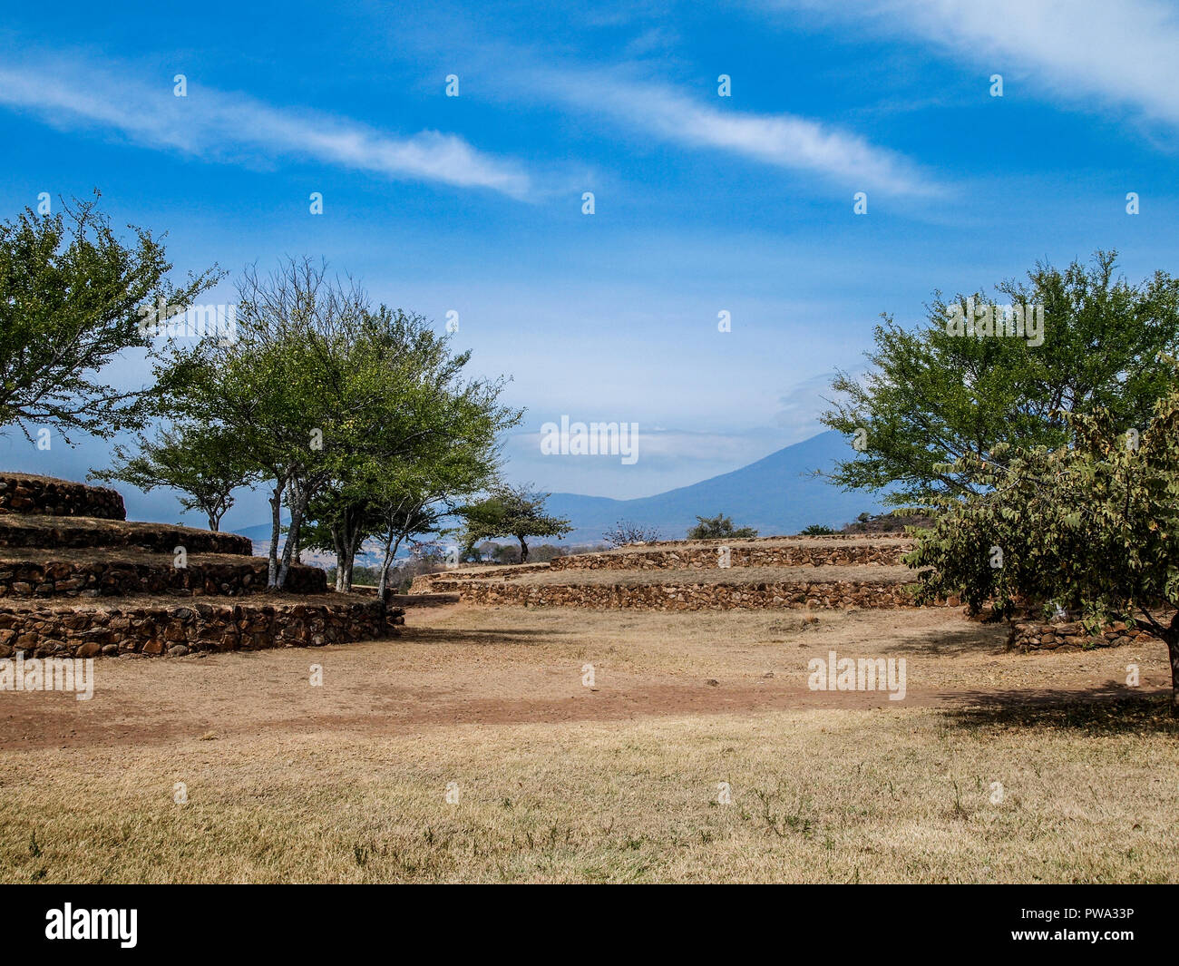 partial view of the archaeological zone of Guachimontones in Teuchitlán ...