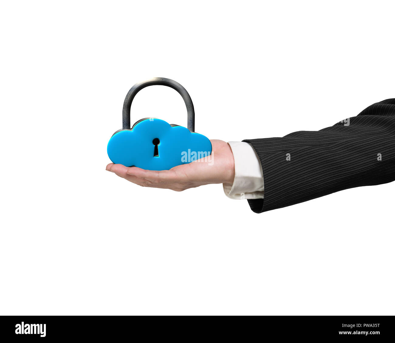 Hand holding cloud shape lock isolated in white background Stock Photo ...