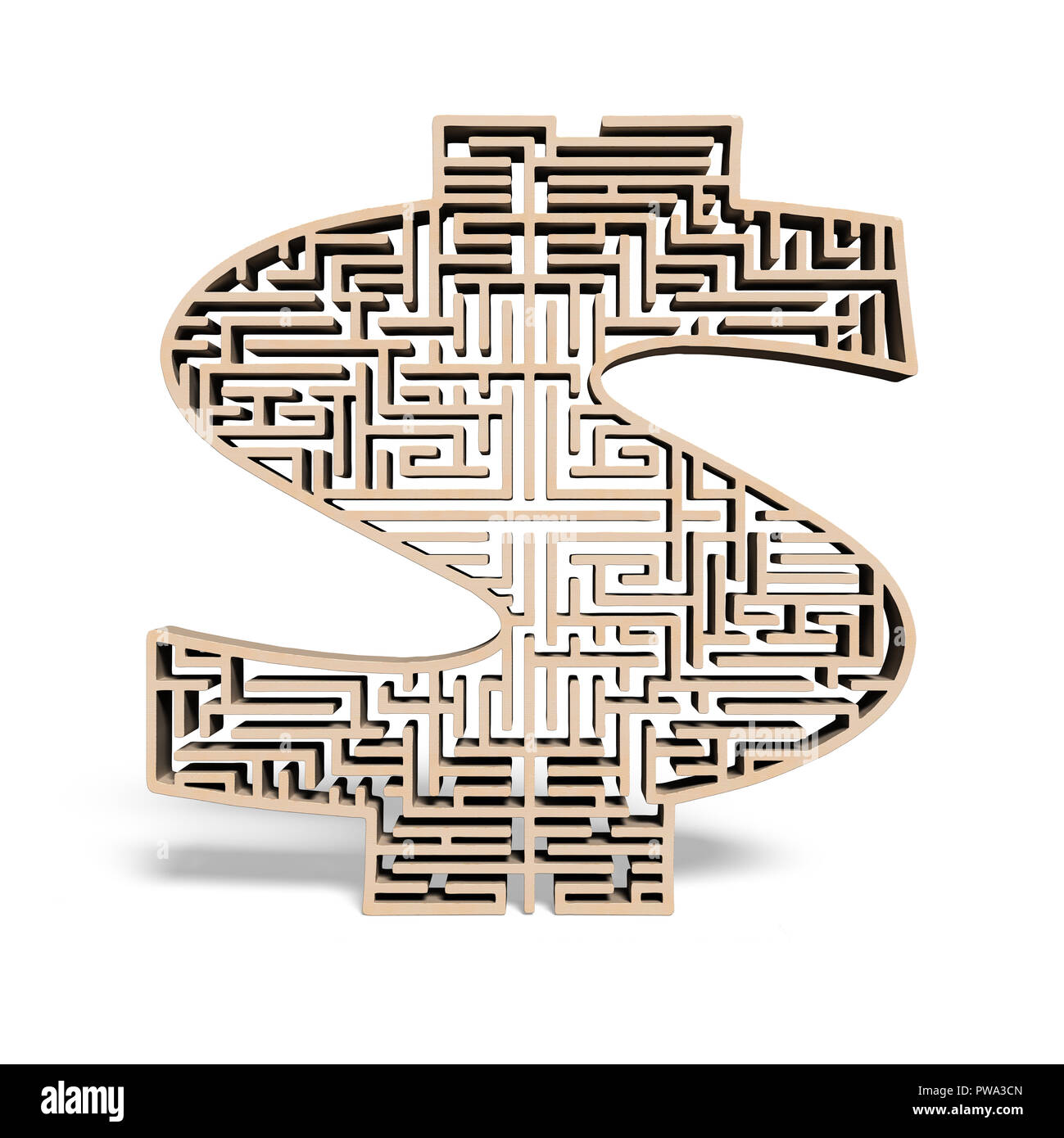 wooden money shape maze isolated in white background Stock Photo - Alamy