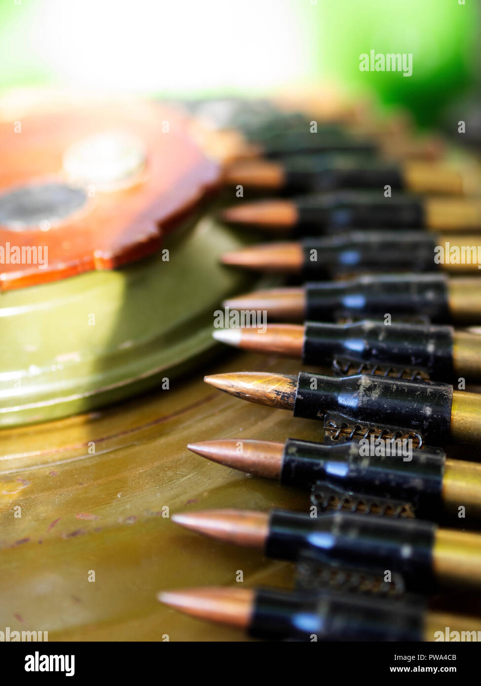 Bullets in ammunition belts on an anti-tank mine Stock Photo - Alamy
