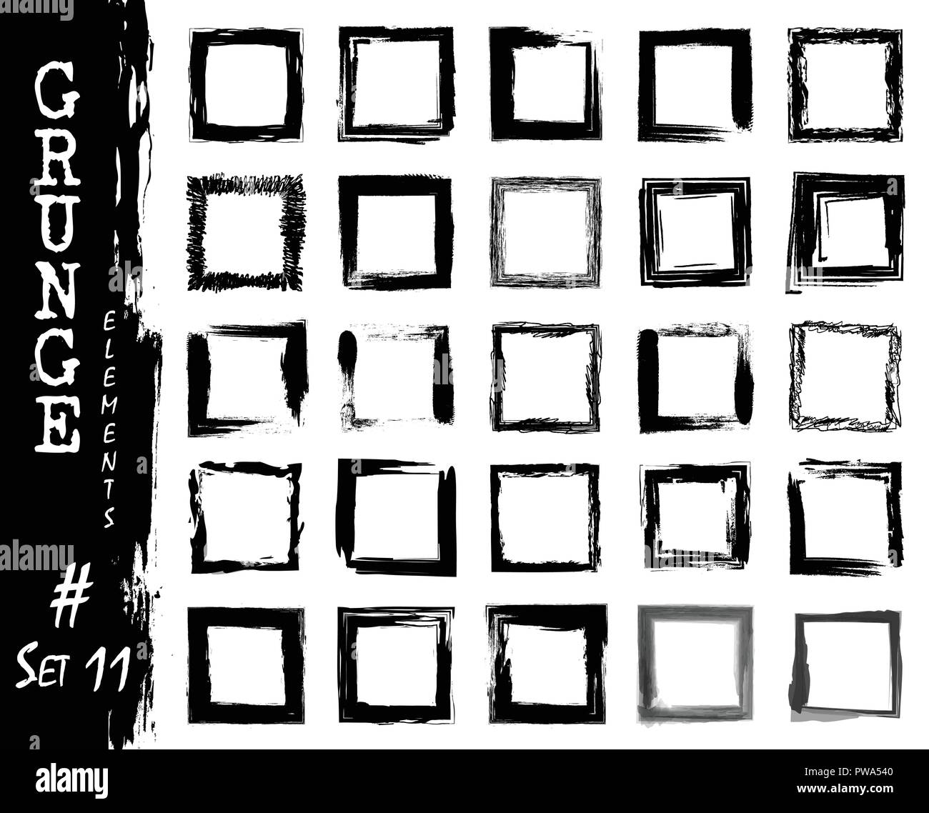 Set of grunge square frame elements . Ink splash watercolor painting ...