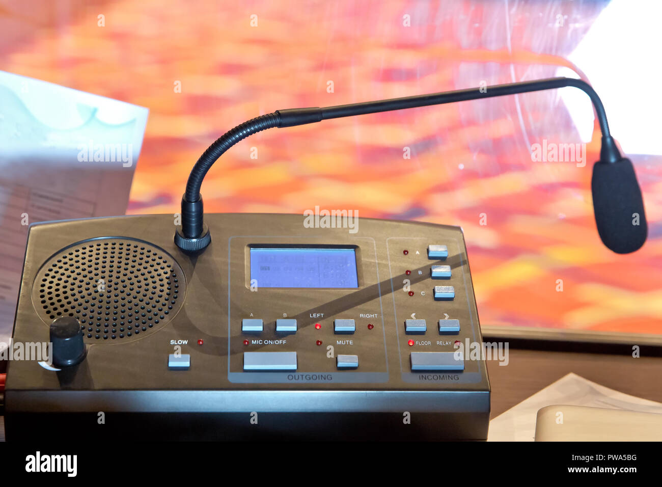 translators cubicle . interpreting - Microphone and switchboard in an ...