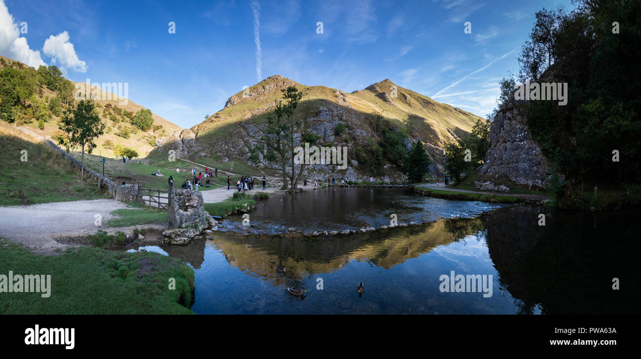 Panorama Dovedale Stepping stones, Ilam, Ashbourne, Derbyshire Stock ...