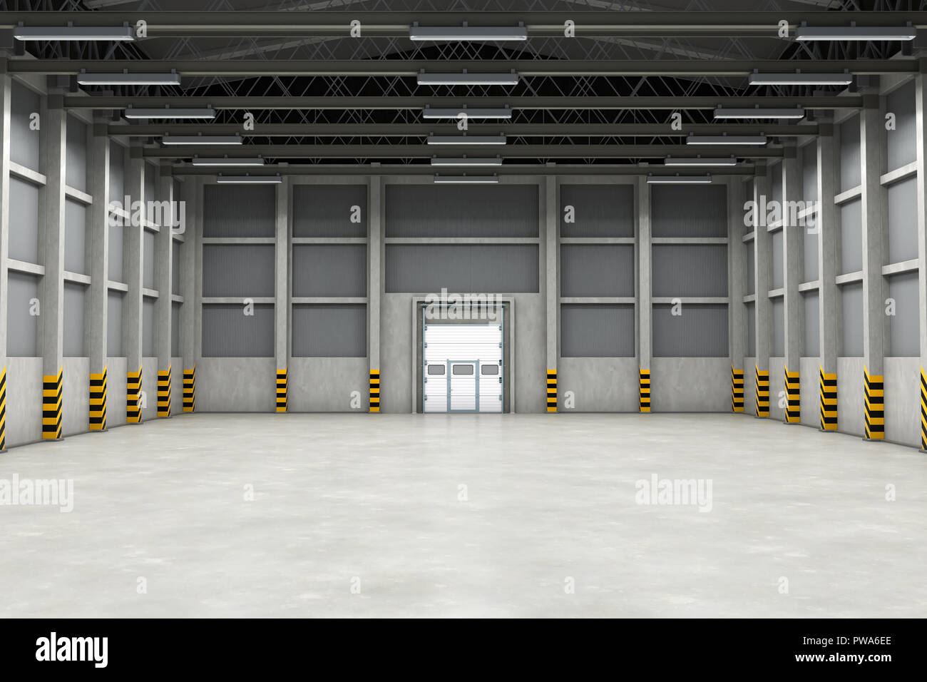 Empty warehouse interior or industrial building. 3D rendering Stock ...