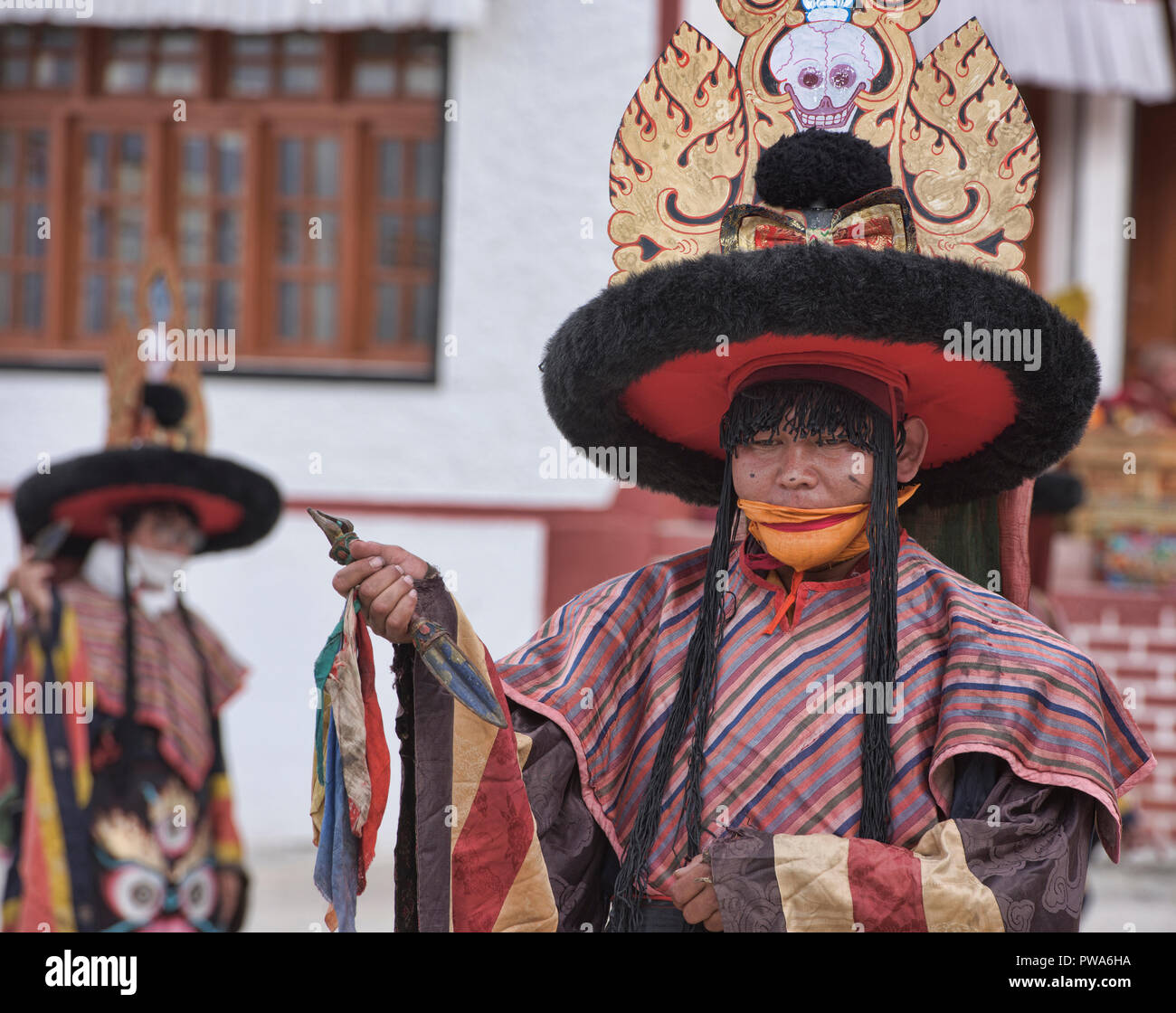 Gelugpa monk dancing at the Diskit Monastery's Gustor Festival, Nubra ...