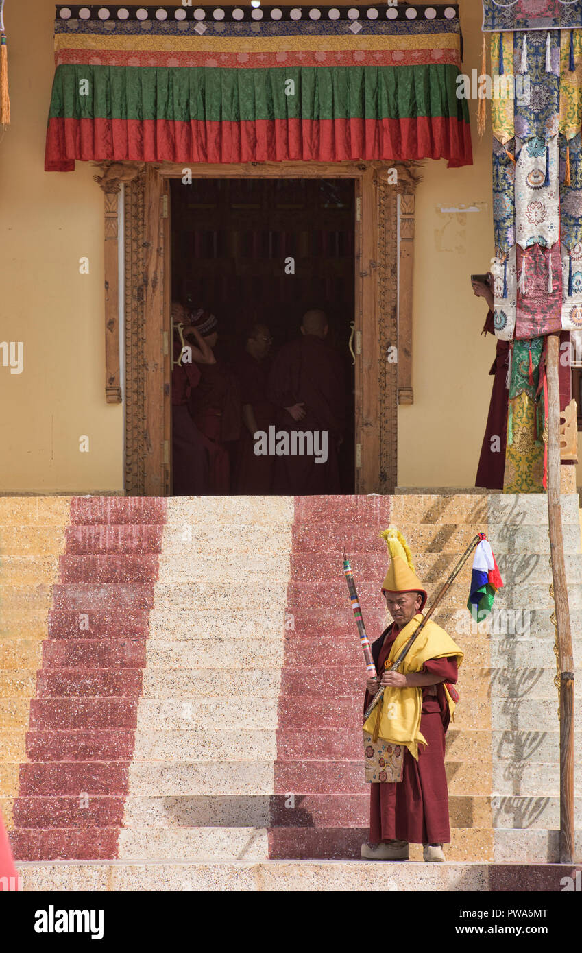 Gelugpa yellow hat monk, Diskit Monastery, Nubra Valley, Ladakh, India ...