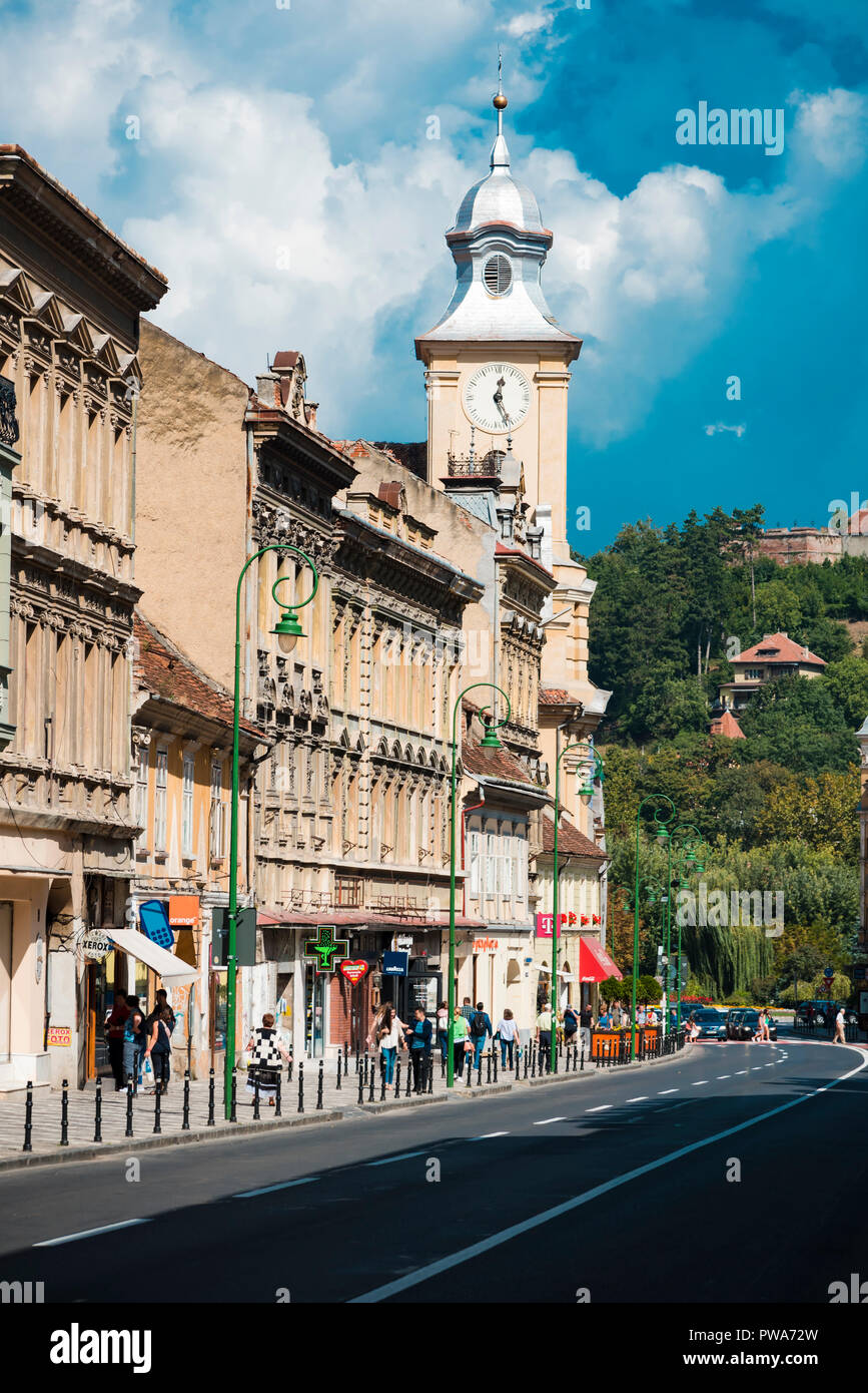 Street view of Brasov, Old town area - Brasov, Romania Stock Photo - Alamy