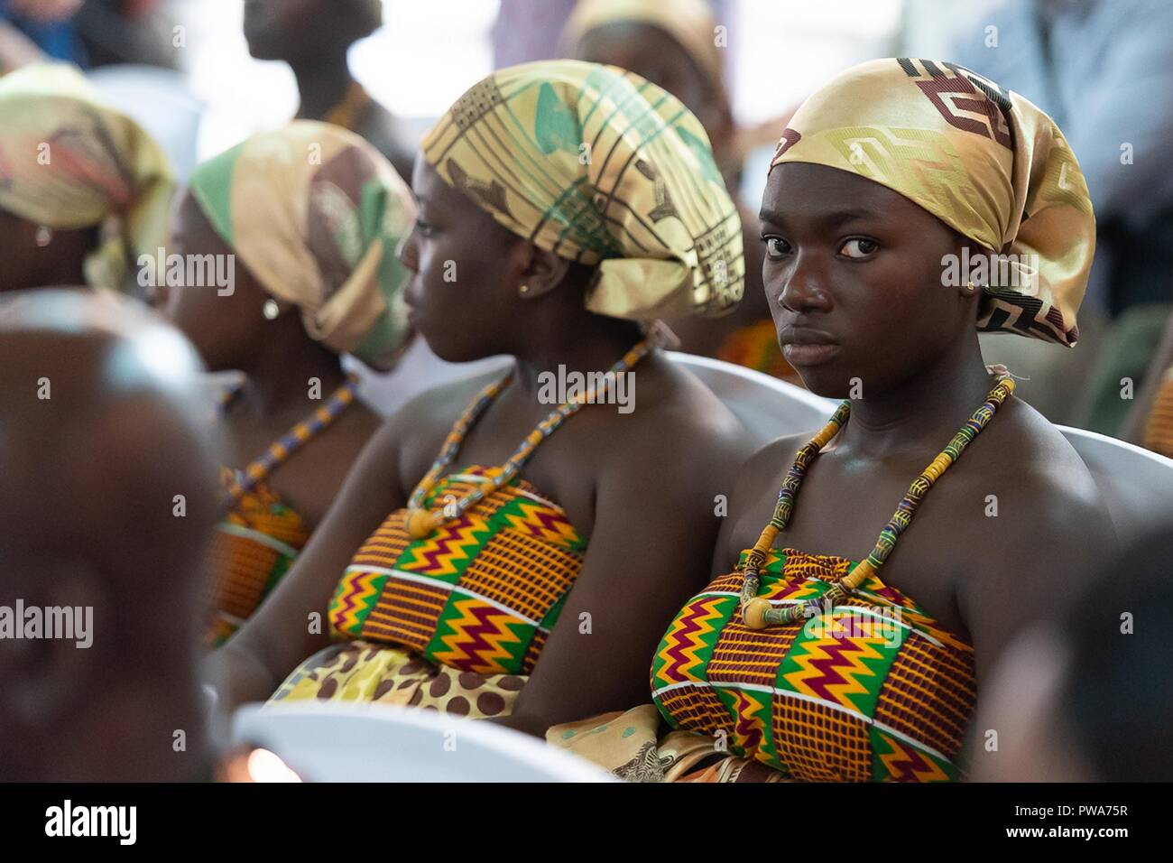 A young Ghanian woman dressed in tribal costume during a ceremony for U ...