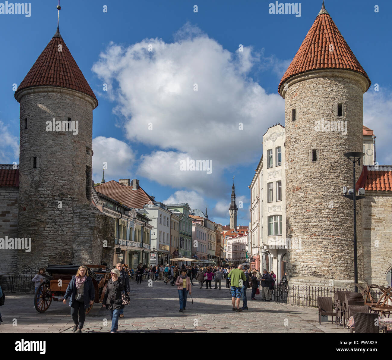 Viru Gate in the Old Town district of the city of Tallinn in Estonia ...