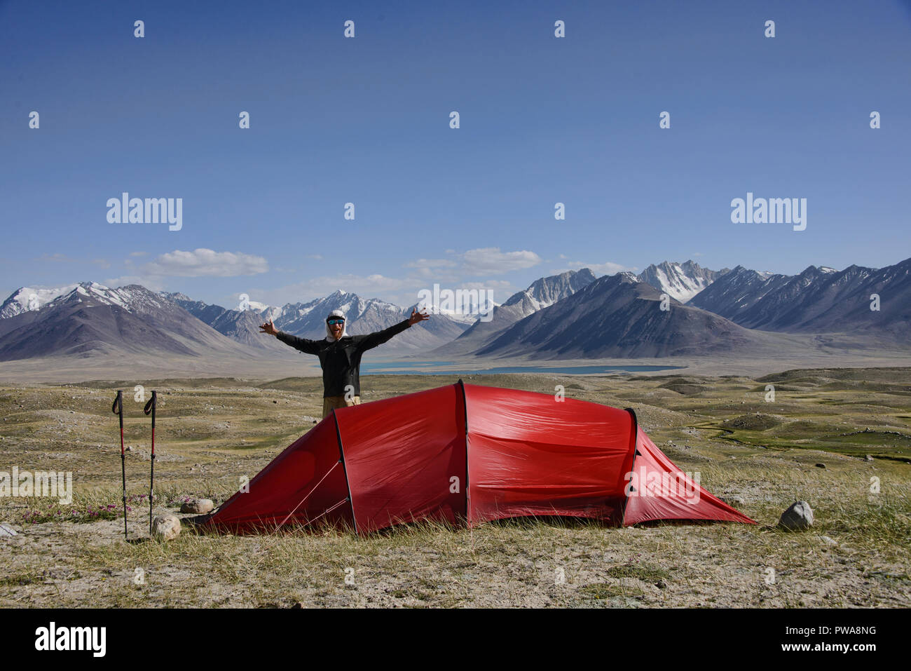 Camping above Lake Zorkul, with the Great Pamir Range in Afghanistan ...