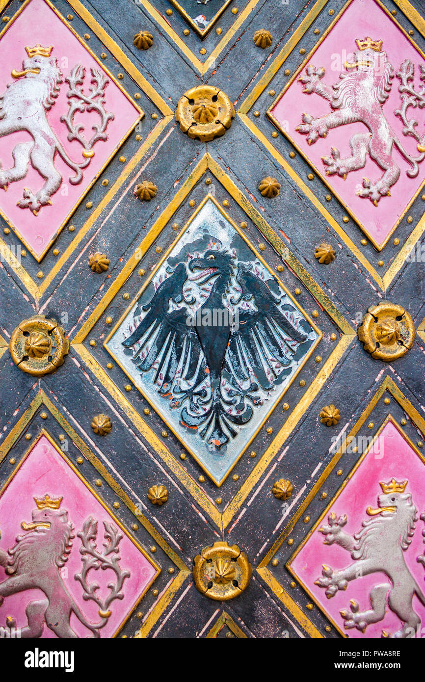 Vysehrad, Prague.Coat of arms of Bohemia - silver double-tailed lion on ...