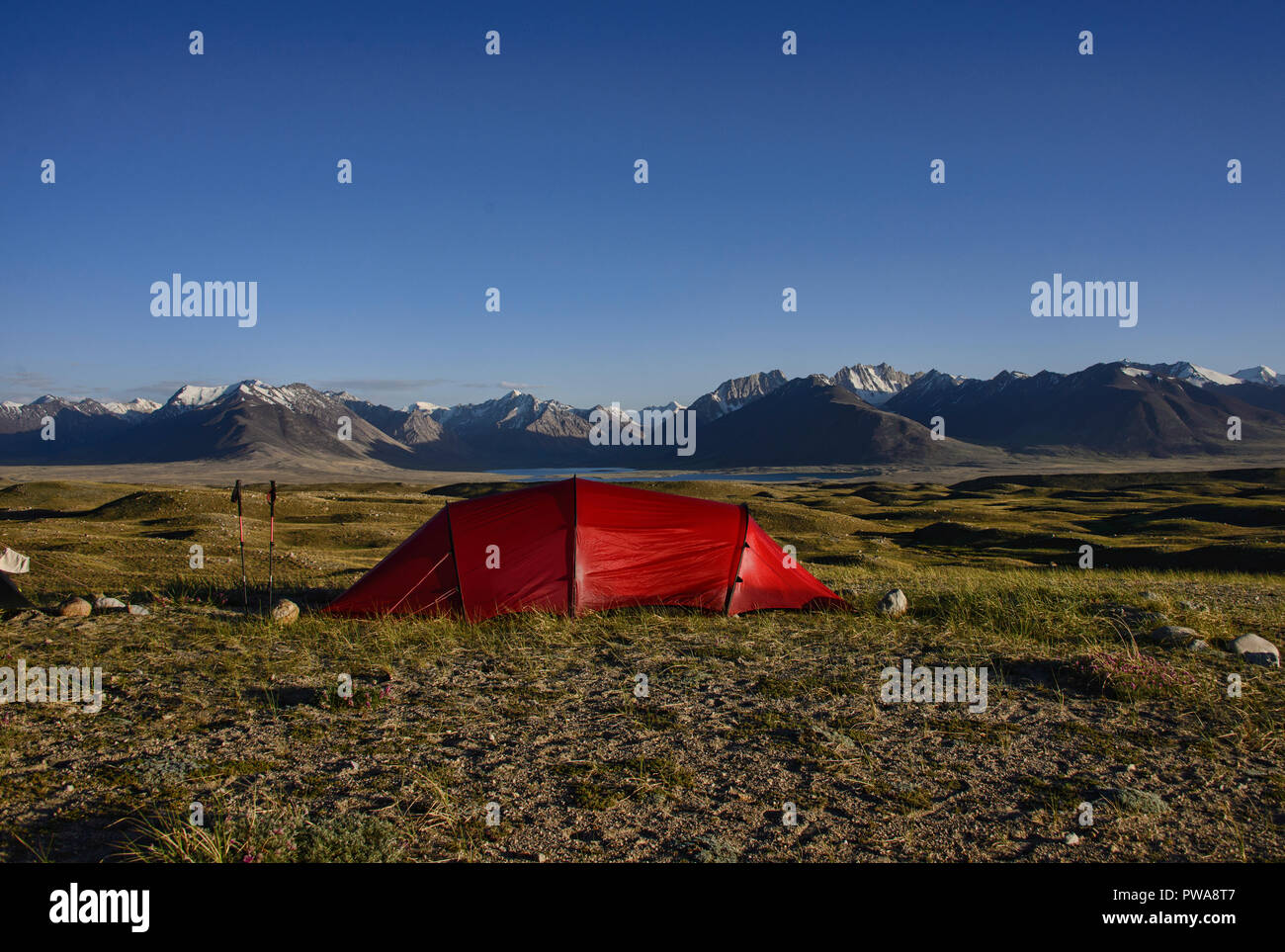Camping above Lake Zorkul, with the Great Pamir Range in Afghanistan ...