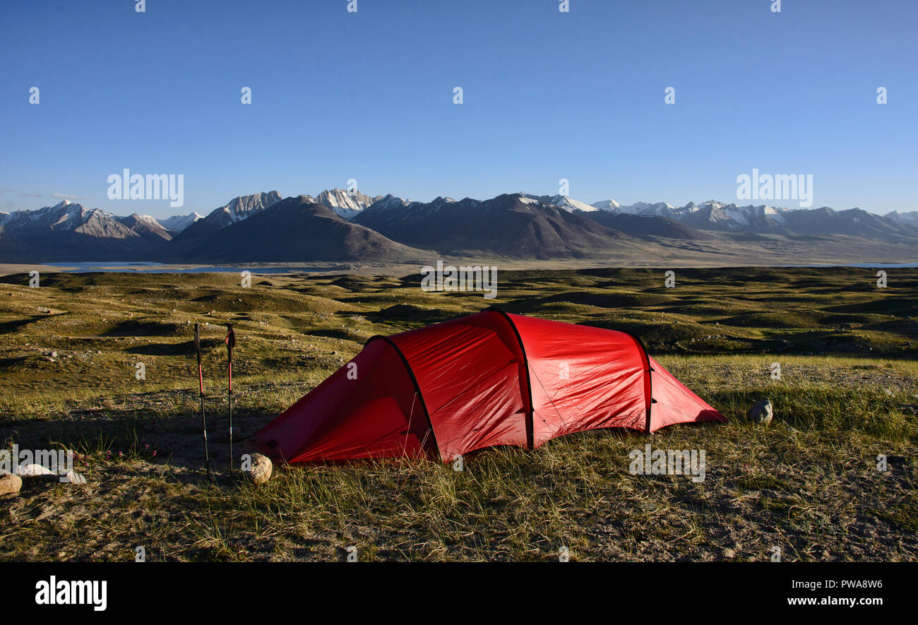 Camping above Lake Zorkul, with the Great Pamir Range in Afghanistan ...
