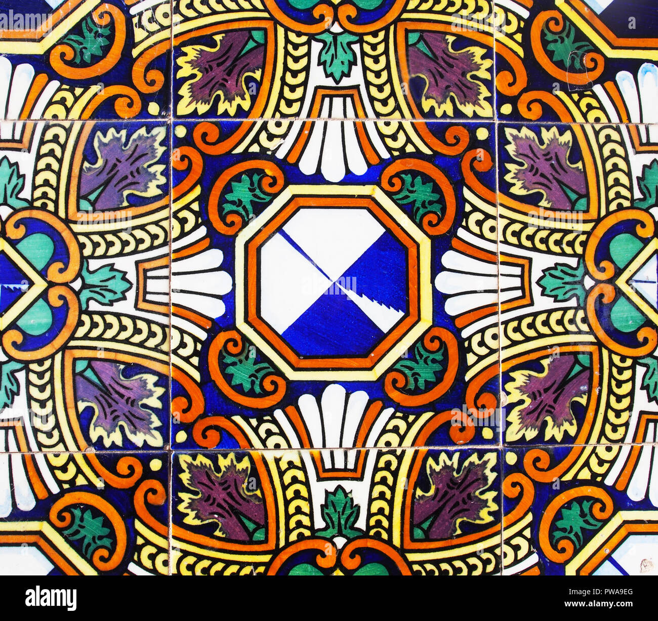 Detail of the traditional tiles from facade of old house. Decorative ...