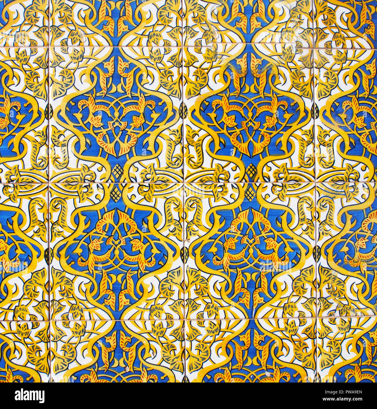 Detail of the traditional tiles from facade of old house. Decorative ...