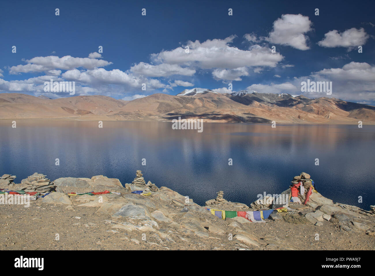 Stone chortens over Tso Moriri Lake, the gem of Ladakh, India Stock ...