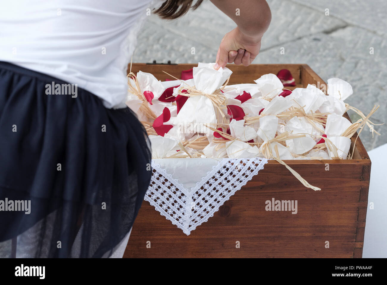 Italian wedding, packets of rice for guests to throw over happy couple ...
