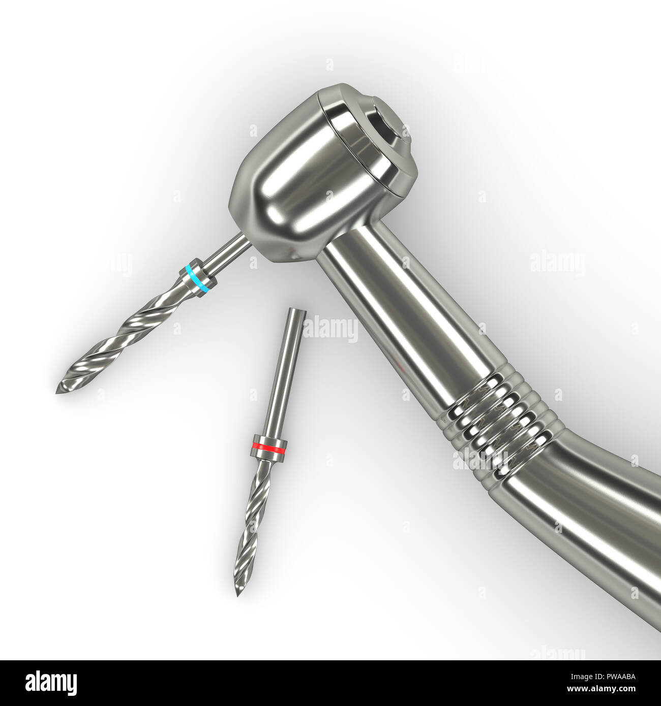 3d render of handpiece with dental drills over white background Stock ...