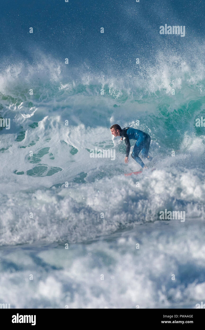 Spectacular surfing action at Fistral in Newquay in Cornwall Stock ...