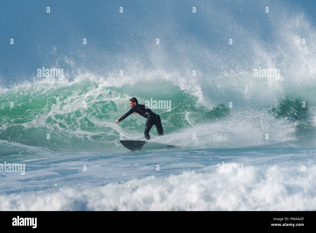 Spectacular big wave surfing action at Fistral in Newquay in Cornwall ...