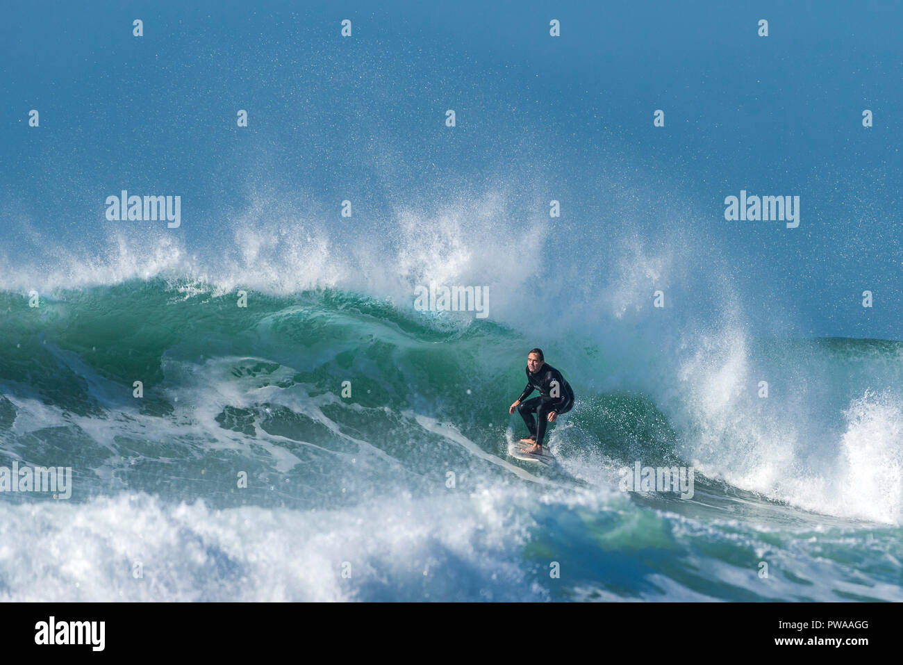 Spectacular surfing action at Fistral in Newquay in Cornwall Stock ...