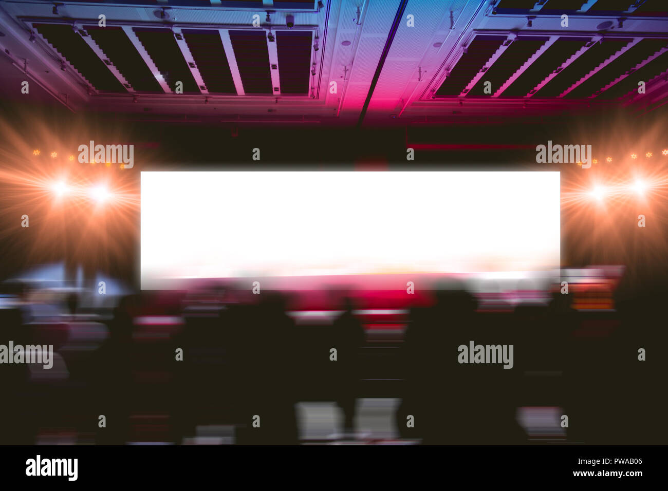 Empty Blank board background on the stage showtime for advertising ...