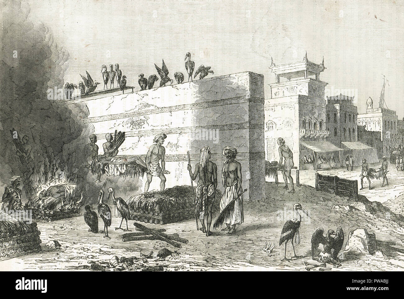 Cremation at Calcutta, present day Kolkata, India, in the 19th Century ...