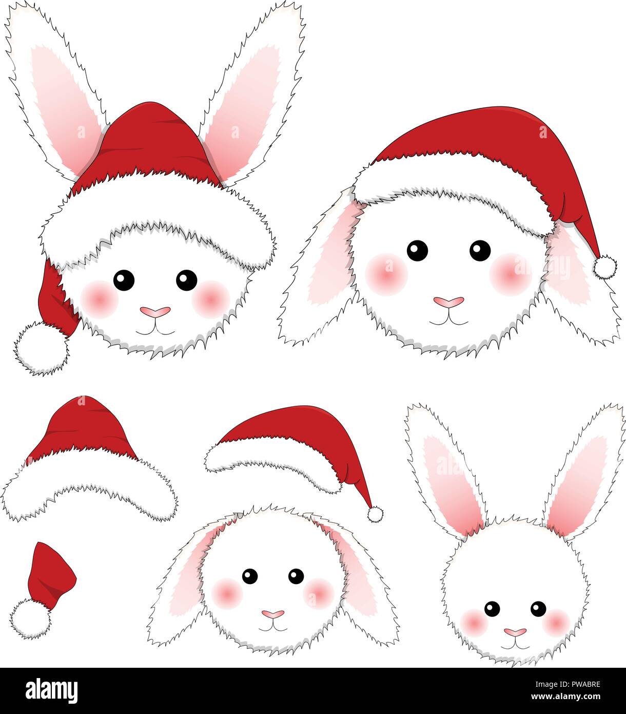 White Rabbit Santa Claus isolated on White Background. Vector ...