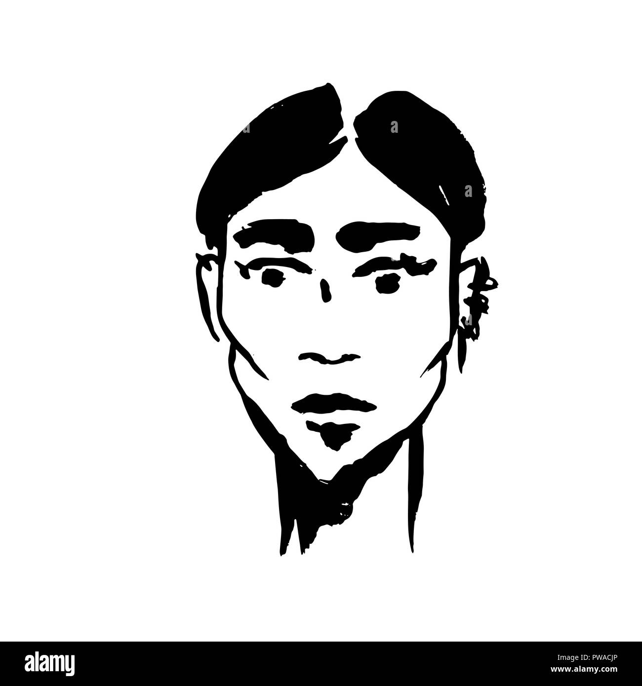 Brush grunge style simple portrait. Ink handmade drawing. Modern vector ...