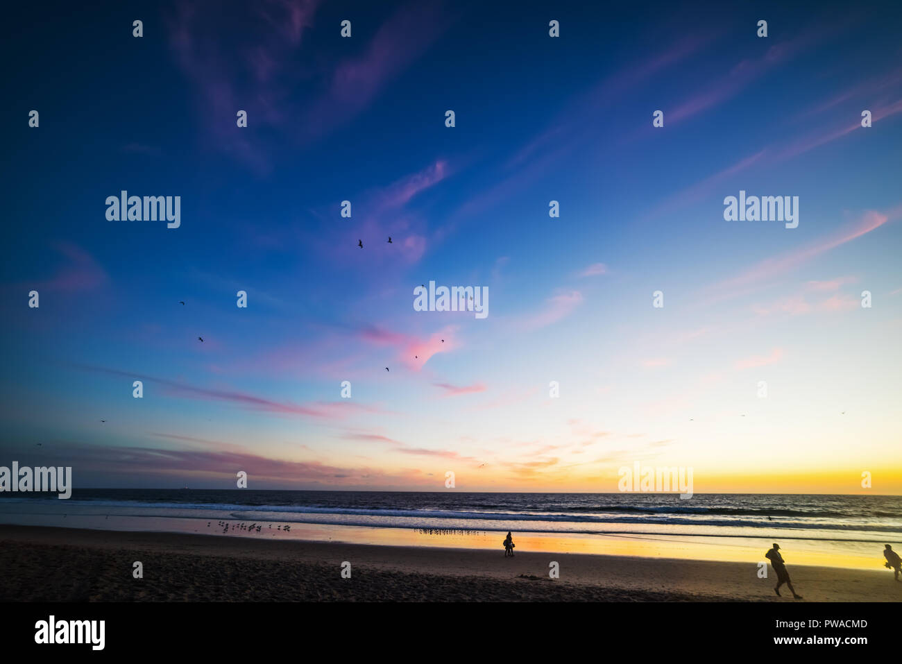 Pink sunset in Santa Monica beach. Los Angeles, California Stock Photo ...