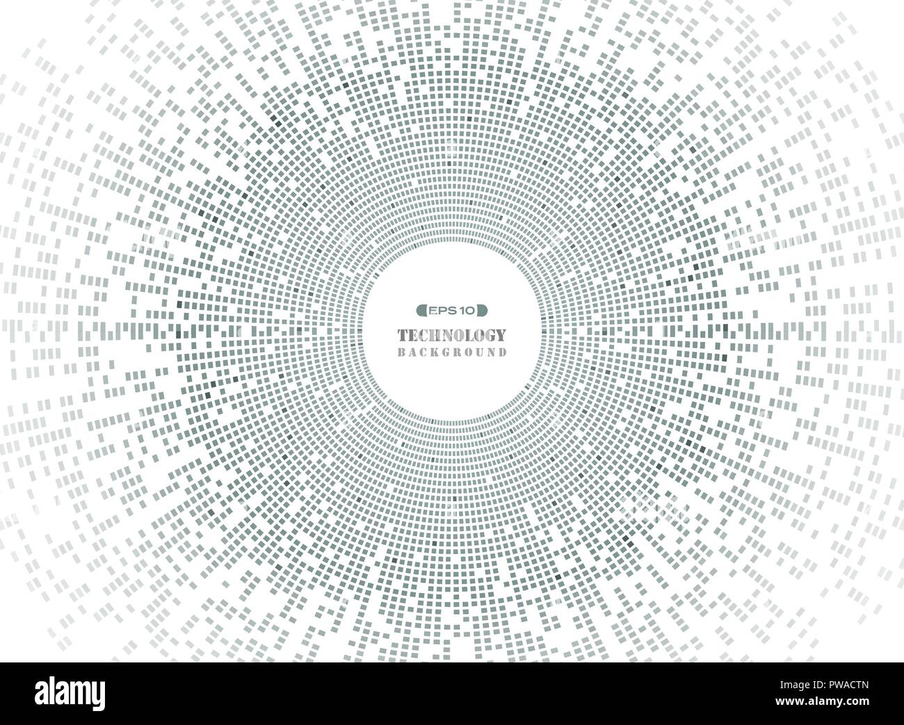 Abstract of circle square pattern technology in dark gray pixel ...