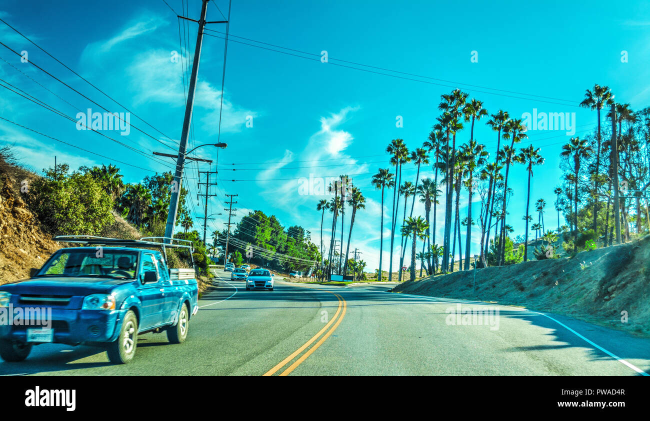 Malibu canyon road on a sunny day. Los Angeles, California Stock Photo ...