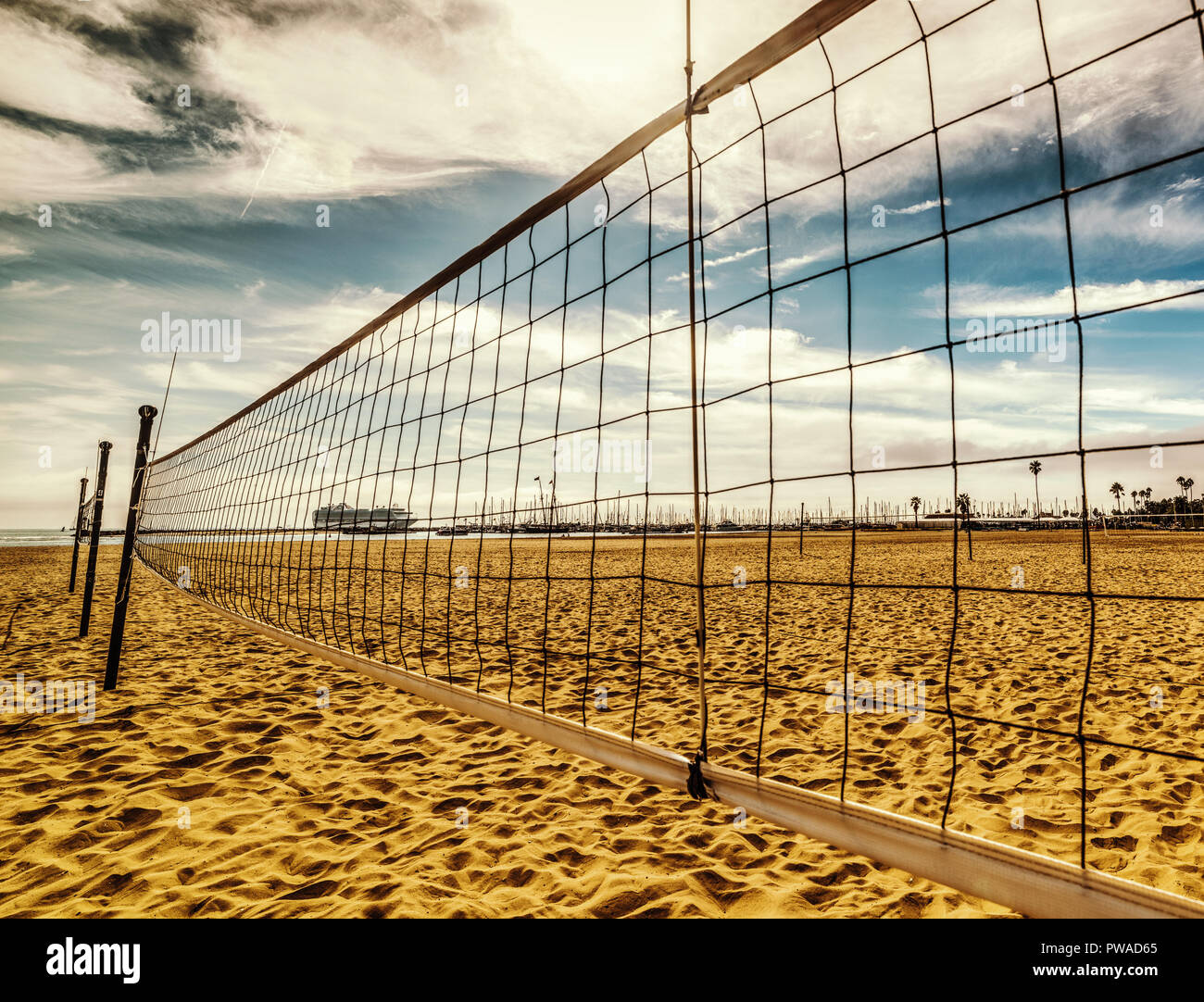 Beach volley net in Santa Barbara shore. California, USA Stock Photo ...