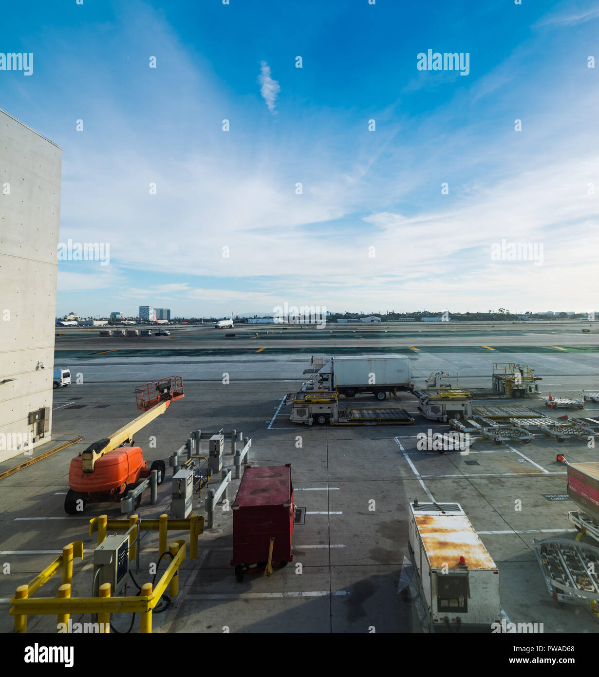 Containers in Heathrow international airport apron. London, UK Stock ...
