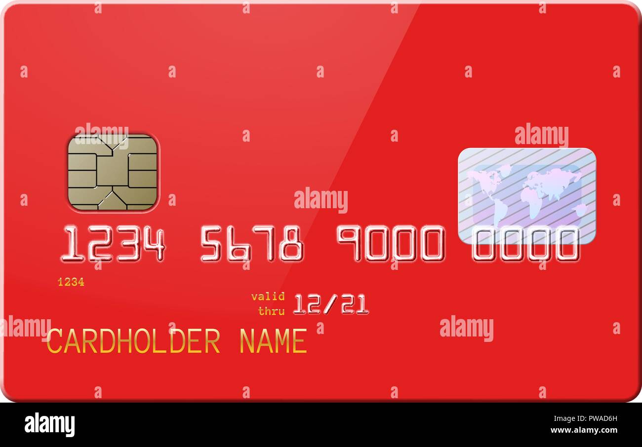 Highly detailed realistic red glossy credit card. Front side mockup set ...