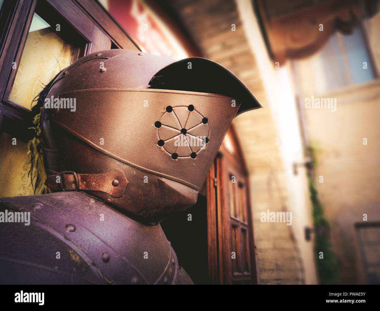 knight chivalry helmet armoring mediaeval age Stock Photo - Alamy