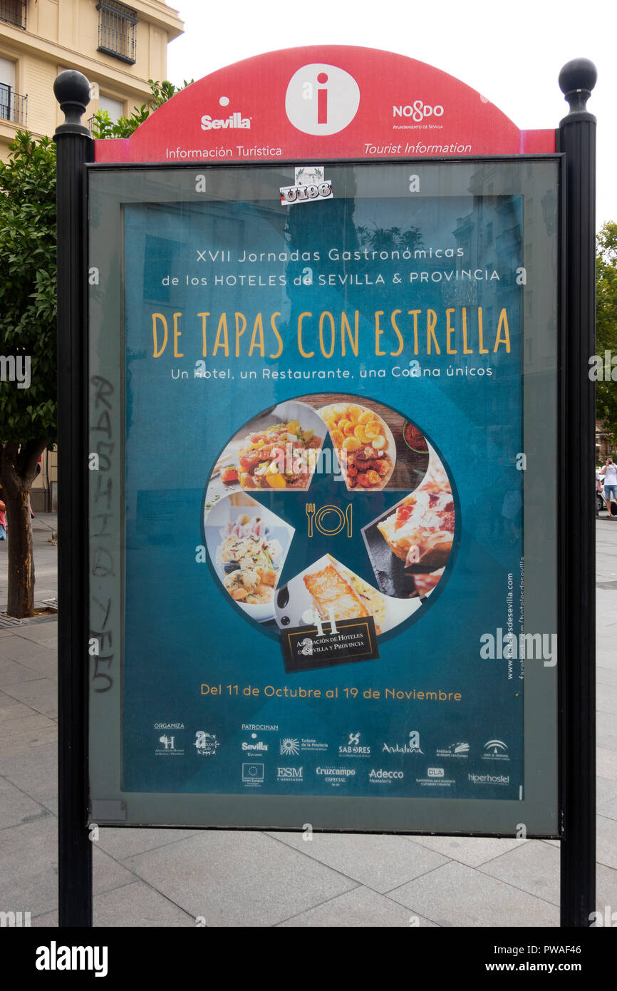 Poster promoting tapas cooking in Seville, Andalusia, Spain Stock Photo ...